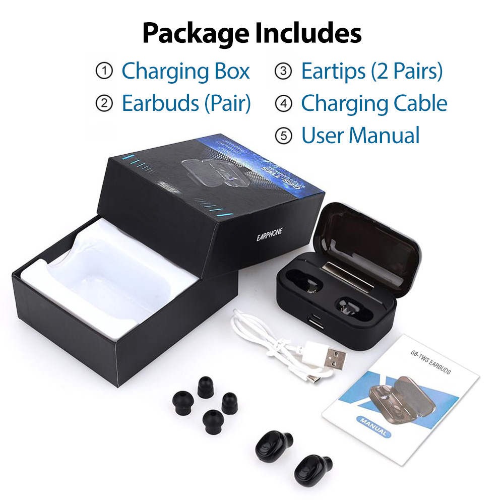 TWS True Bluetooth 5.0 Wireless Earbuds HiFi Stereo with Charging Case