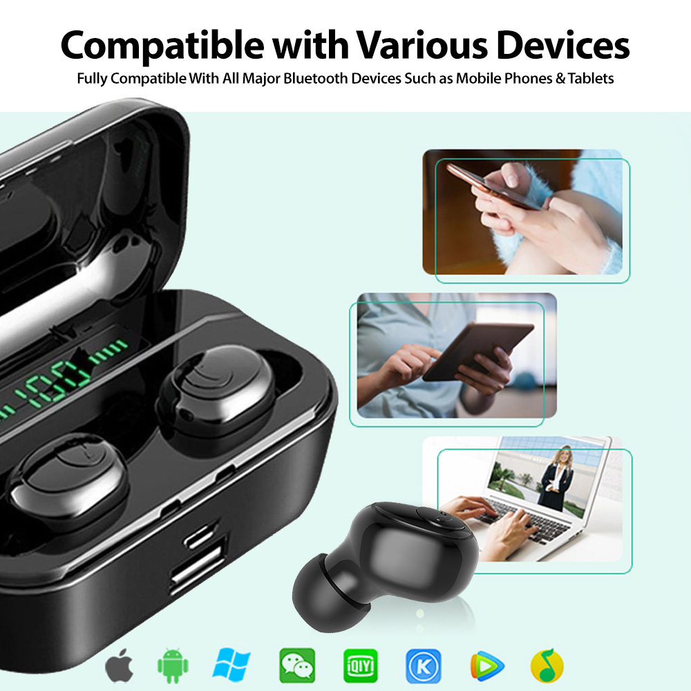 TWS True Bluetooth 5.0 Wireless Earbuds HiFi Stereo with Charging Case